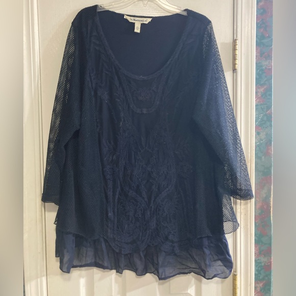 Tantrums | Tops | Tantrums Navy Blue Lace Tattered Tunic Sz Xxl | Poshmark